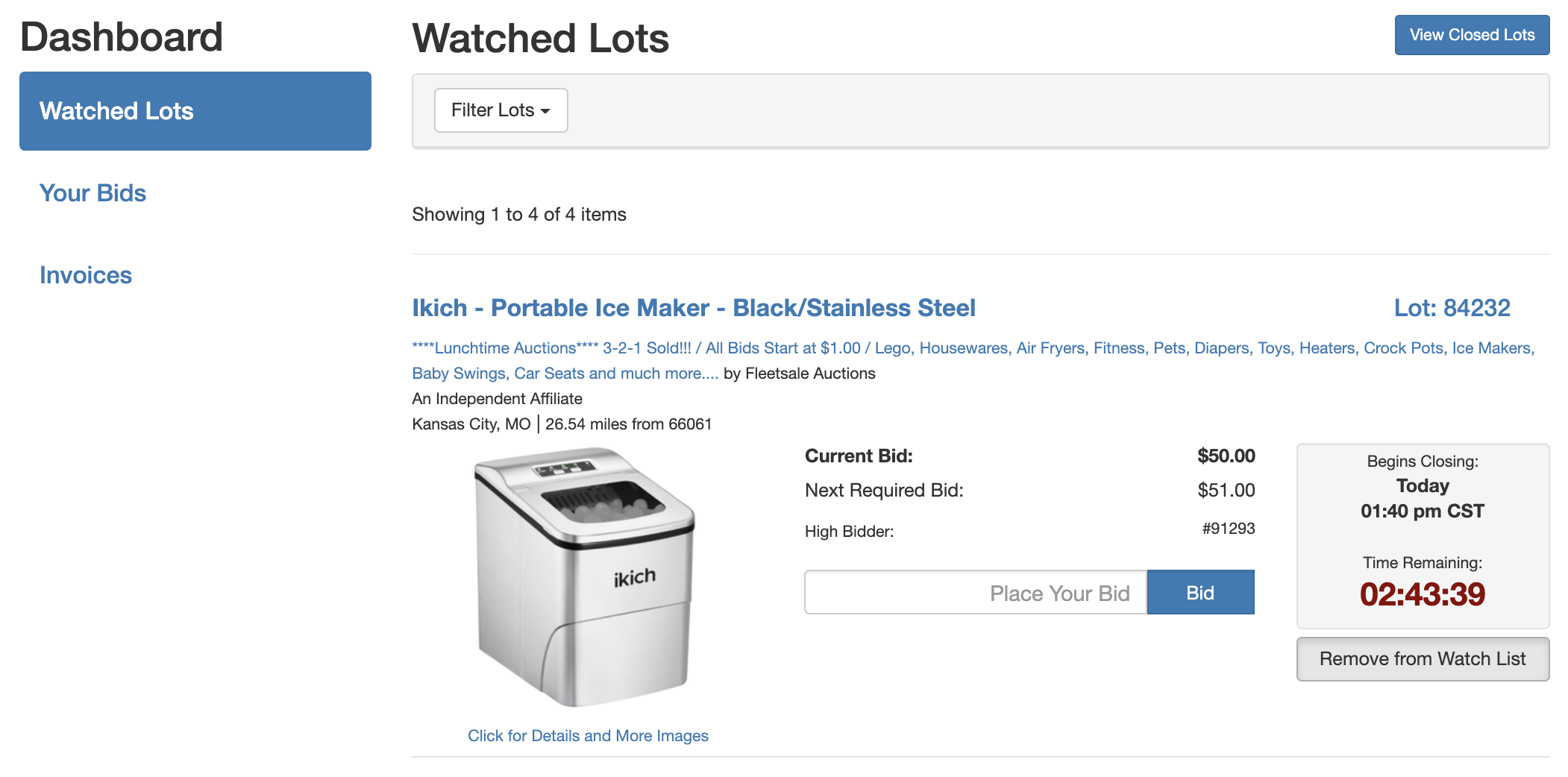 My Equip-Bid Dashboard